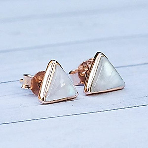 Pura Vida Rose Gold Gemstone Triangle Stud Earrings w/Moonstone - .925 Sterling Silver - 1 Pair