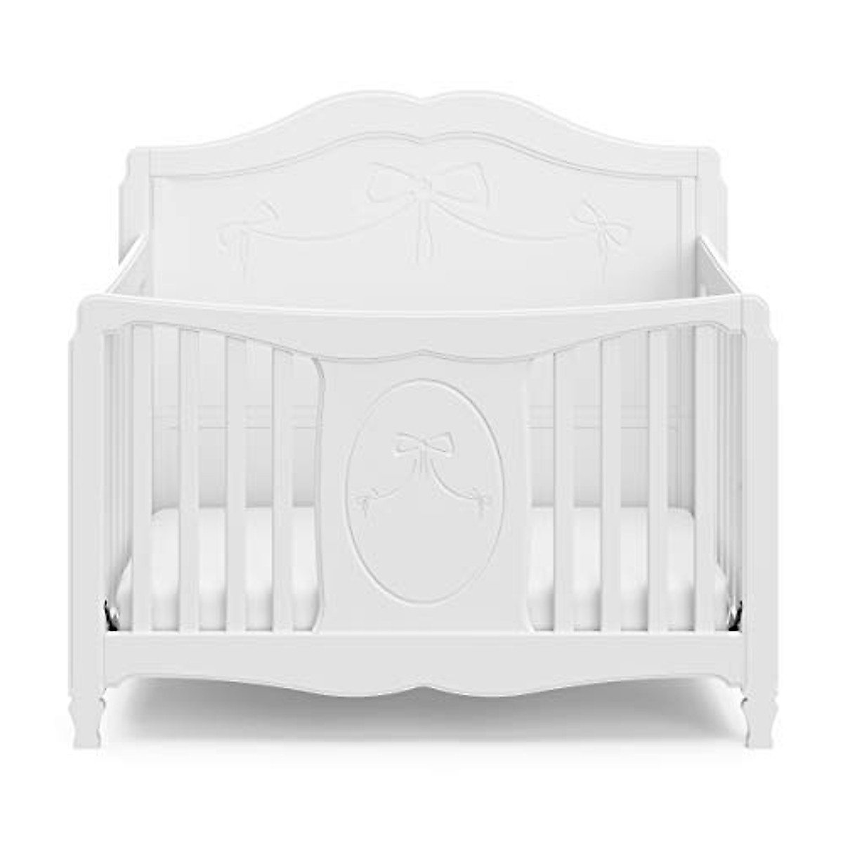 Storkcraft Princess 5-in-1 Convertible Crib (White) – GREENGUARD Gold Certified, Converts to Toddler Bed and Full-Size Bed, Classic Baby Crib for Girls Nursery, Fits Standard Full-Size Crib Mattress