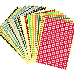 JANYUN 6528pcs Colored Dot Stickers,1/4" Small Color Labels Coding Circle Round Coding Dot Labels Stickers 16 Colors