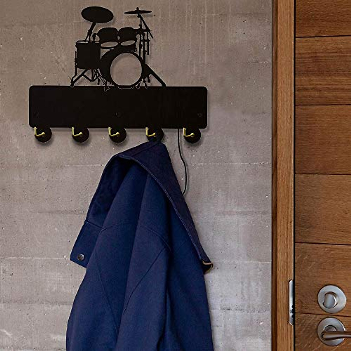 The Geeky Days Drum Kit Design Multi-Purpose Wall Hook Clothes Coat Hat Key Hanging Hooks Music Instrument Household Decor Wall Art Towel Hooks for Music Drummer Gift