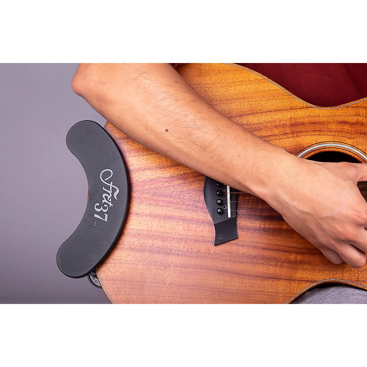 Fret37 Attachable Guitar Stand, Floor, Adjustable Fit, Portable, Classical, Steel String, and Bass Acoustic Guitars, Guitar Accessories, Music Stand, Black