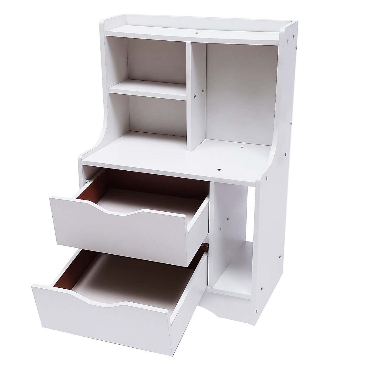 Nightstand with 2 Drawers, End Side Table with Open Shelf, Modern Storage Bedside Table for Small Spaces, Cabinet Organizer for Bedroom, Living Room, White