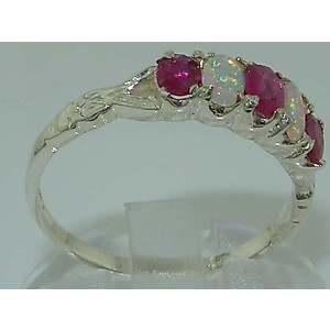 LetsBuyGold 925 Sterling Silver Natural Ruby and Opal Womens Anniversary Ring - Size 7.25