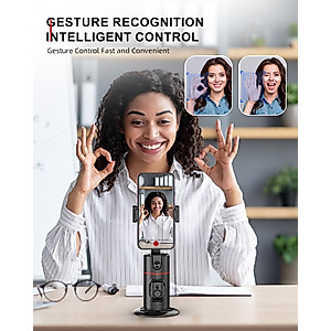 KOSCHEAL Auto Face Tracking Tripod, 360° Rotation with Stand,No App,Body Phone Tracking Tripod with Two Selfie Light,Gesture Control Smart Shooting Camera Mount for Live Vlog Streaming Video Tiktok
