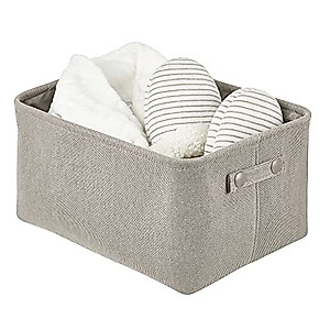 mDesign Soft Cotton Fabric Bathroom Storage Bin with Handles - Organizer for Towels, Toilet Paper Rolls - for Closets, Cabinets, Shelves - Textured Weave - Light Gray