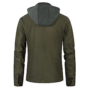 Pursky Men's Spring Fall Casual Windbreaker Army Jacket Cargo Cotton Hooded Military Bomber Coat L Army Green
