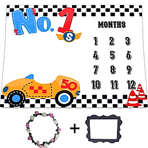 LUCKBTY Racing Car Milestone Blanket, Growth Chart Blanket for Baby Boy and Girl, Memory Blanket for Baby Shower, Month and Age Blanket, Photography Backdrop Photo Prop 48"x40" BTZDLU129