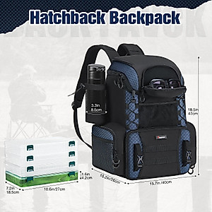 Piscifun Fishing Tackle Backpack with Rod Holders & 4 Tackle Boxes, Waterproof Rain Cover, Bottle Holder, Water-resistant Fishing Bag Store Fishing Gear and Equipment, Black