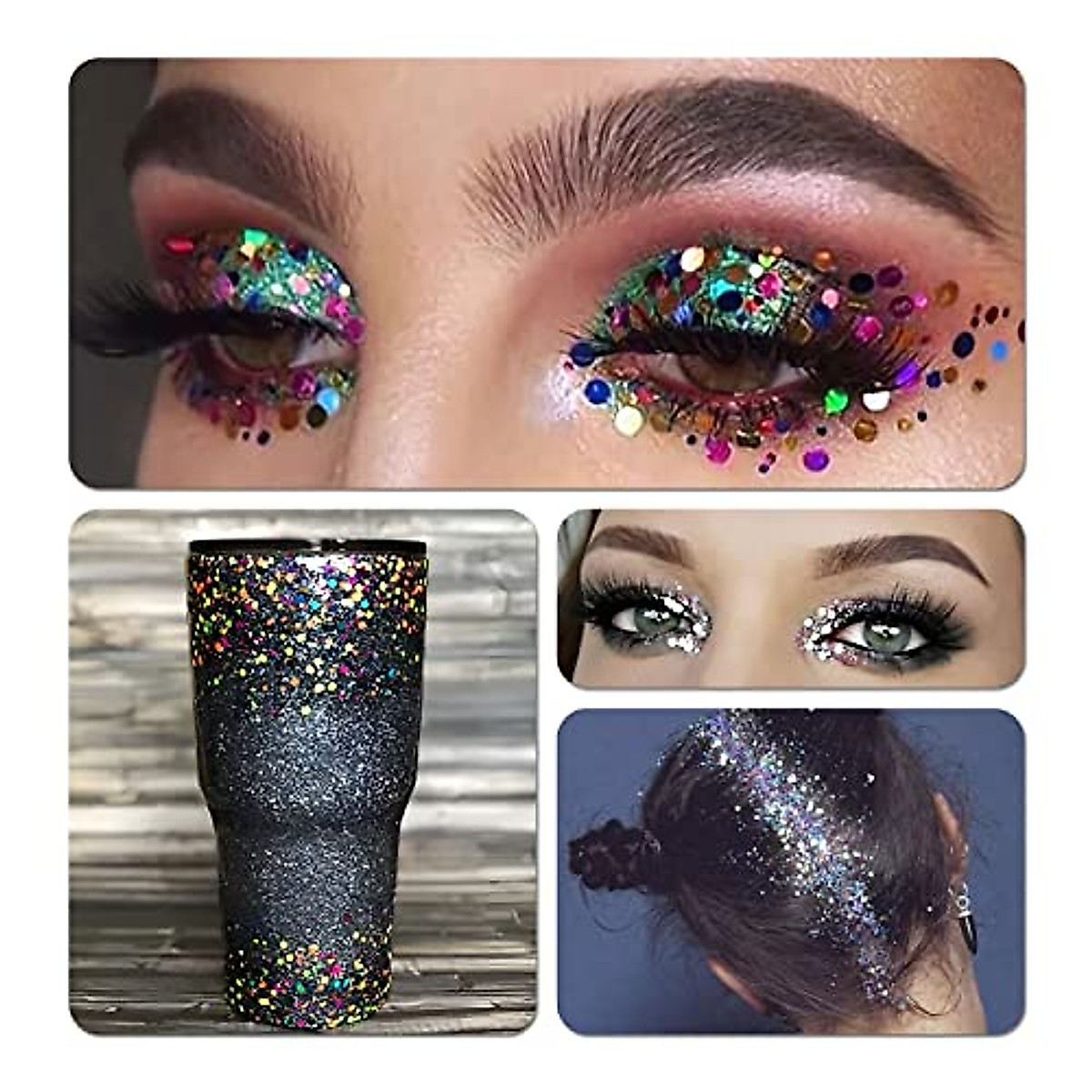 LuckForever 150g Holographic Black Chunky Glitter Flakes Mixed Hexagon Shape Nail Glitters Confetti Craft Sequins Manicure Sticker Accessories for Resin/Crafts/Nails/Body/Makeup