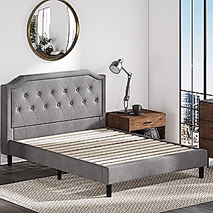 ZINUS Kellen Upholstered Scalloped Platform Bed Frame, Mattress Foundation, Wood Slat Support, No Box Spring Needed, Easy Assembly, King