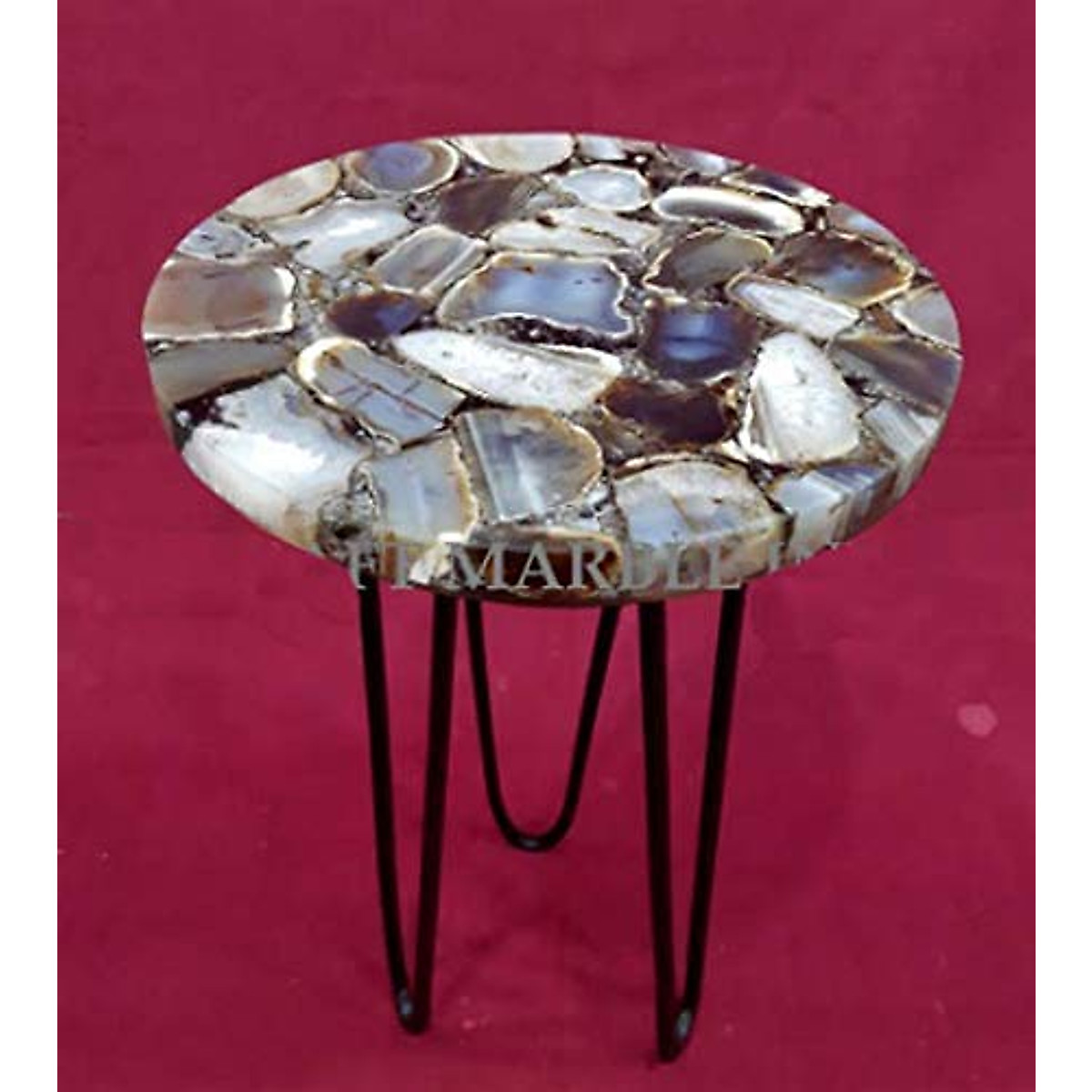 Natural Agate Table, Agate Table With Metal Stand, Round Agate Stone Table, Centerpiece, Agate Side Table 15" Inch
