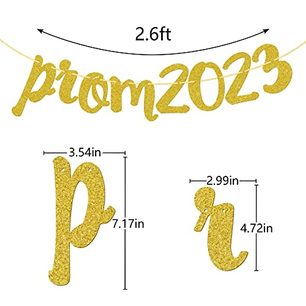 Prom 2023 Banner Glitter Gold Banner, Class of 2023, School Bunting, Prom Birthday, Graduation Party Decor (Gold)
