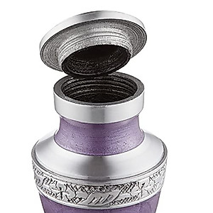 Reminded Small Cremation Keepsake Urn for Human Ashes, Lavender and Silver Miniature Memorial Urn with Velvet Case
