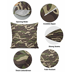 2 Packs Decorative Cotton Throw Pillow Covers, Army Green Desert Camo 20 x 20 Inch Square Reversible Soft Cushion Case for Couch Bedroom Sofa Living Room Chair Car