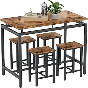 MIERES 5 Piece Person Kitchen Chairs 4, Industrial Bar, Counter Height Dining Room Table Set for Small Spaces, Rustic Brown