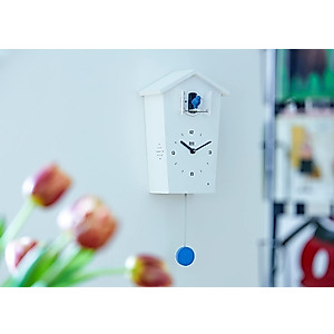 KOOKOO Birdhouse White, modern design cuckoo clock with 12 natural bird voices or cuckoo call