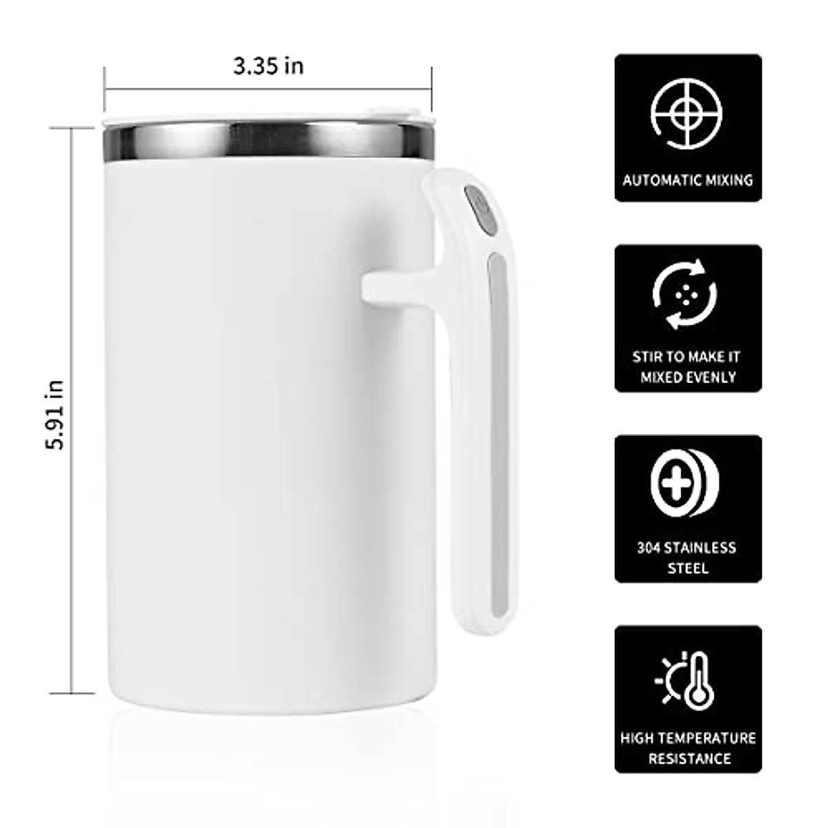 S+ Stainless Steel Self Stirring Mug Suitable for Coffee/Milk/fruit juice (White)