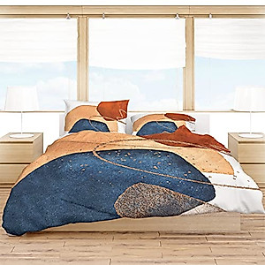 Boho Duvet Cover Twin Size, Blue Yellow Red Geometric Painting Modern Abstract Art Comforter Cover with Zipper Closure, 3 Piece Bedding Sets 1 Duvet Cover 68x86 Inches and 2 Pillow Shams