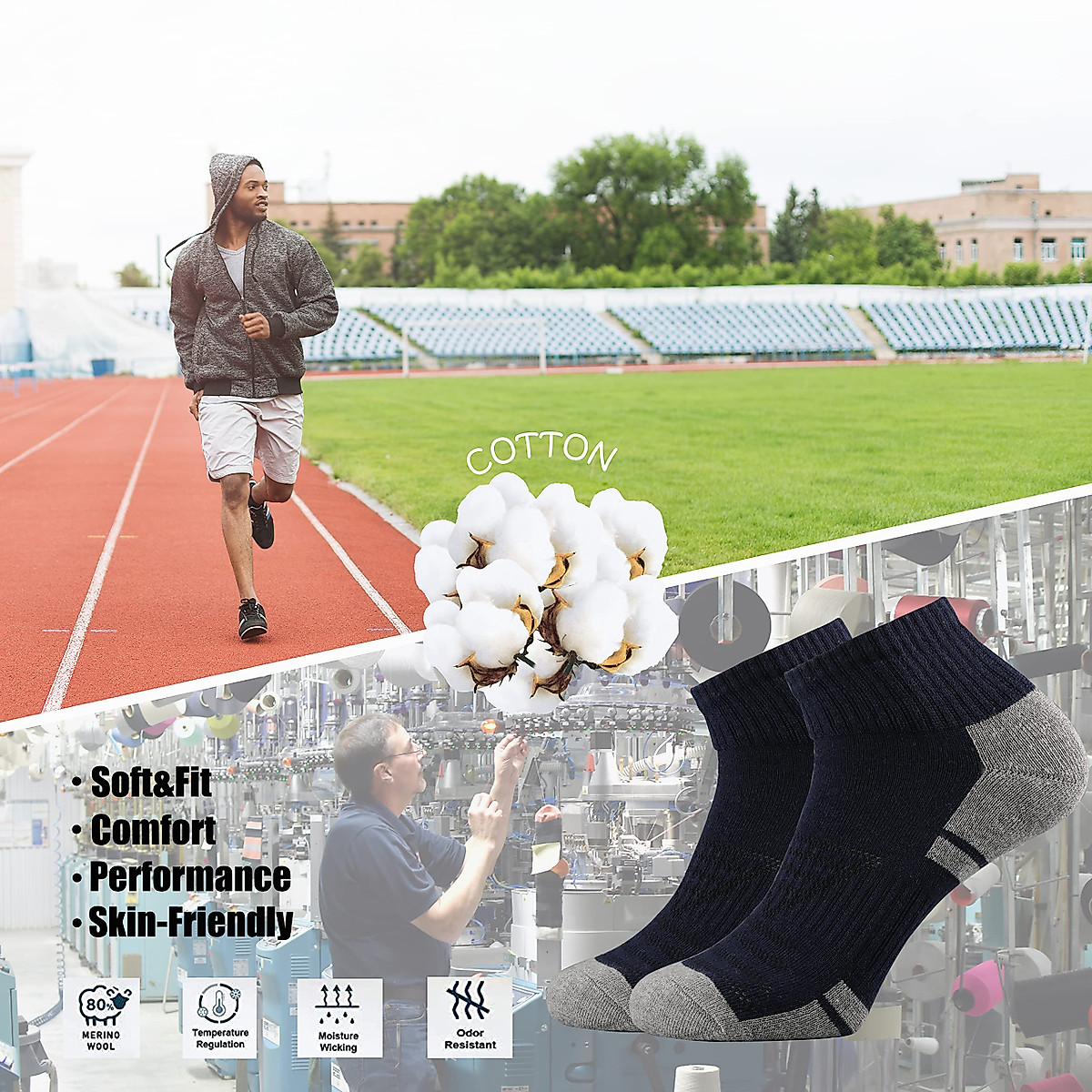 Ortis Cotton Moisture Wicking Mesh Ventilating Running Cushion Low Cut Socks for Men 10 Pack(Nave Blue XL)