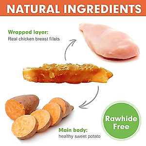 MON2SUN Dog Treats Rawhide Free Chicken Wrapped Sweet Potato Dog Snacks, Gluten & Grain Free Dog Treats for Puppy and Small Dogs, (Chicken, 10 Ounce -Pack of 1)