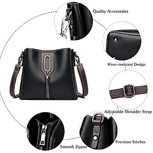 PORRASSO Women Handbag Fashion Bucket Bag Ladies Crossbody Bag Satchel Tote Top Handle Bags Leather Waterproof Shoulder Bag for Work Travel Daily Use Black
