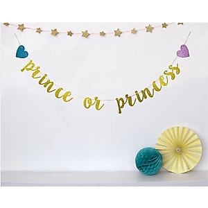 Prince or Princess Banner, Gender Reveal Party Decorations, Glitter Gold Baby Shower Party Sign, Boy or Girl,He or She What Will it Bee Decor