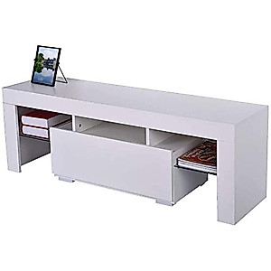 Pentaero US Fast Shipment White TV Stand with Lights, Modern LED TV Stand with Storage Drawers,High Gloss TV Stand for 43/50/55 to 65 Inch TV Living Room Entertainment Center Media Console Table