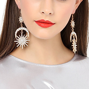 Exaggerated Luxury Sun Moon Stars Drop Earrings Rhinestone Punk Earrings for Women Jewelry Golden Boho Vintage Statement Earrings