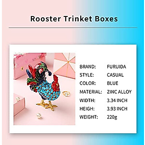 Furuida Rooster Trinket Boxes Hinged Enameled Jewelry Box Hand-Painted Animals Ornaments Craft Gift for Home Decor (Blue)