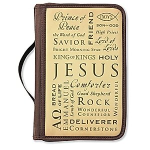 Names of Jesus Bible Cover, Zippered, with Handle, Canvas, Brown, Large