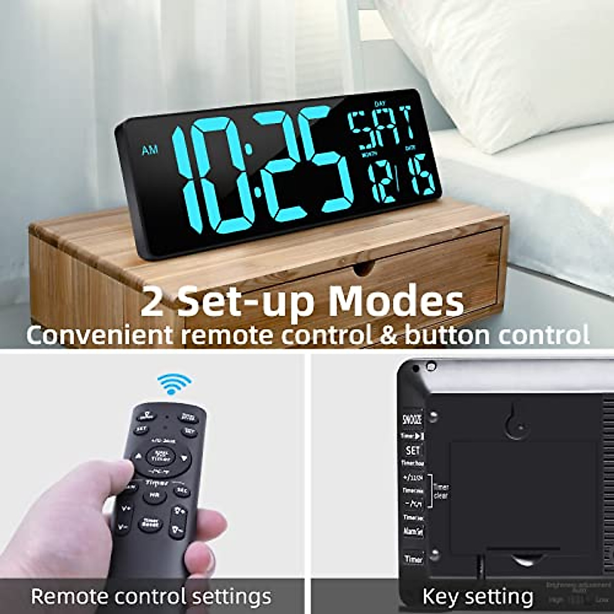 TXL Digital Wall Clock Large Display, 16.5" LED Wall Clock with Date and Temperature,Count Up/Down Timer Clock with Remote Control, Adjustable Brightness Alarm Clock for Home, Office, Gym, Elderly