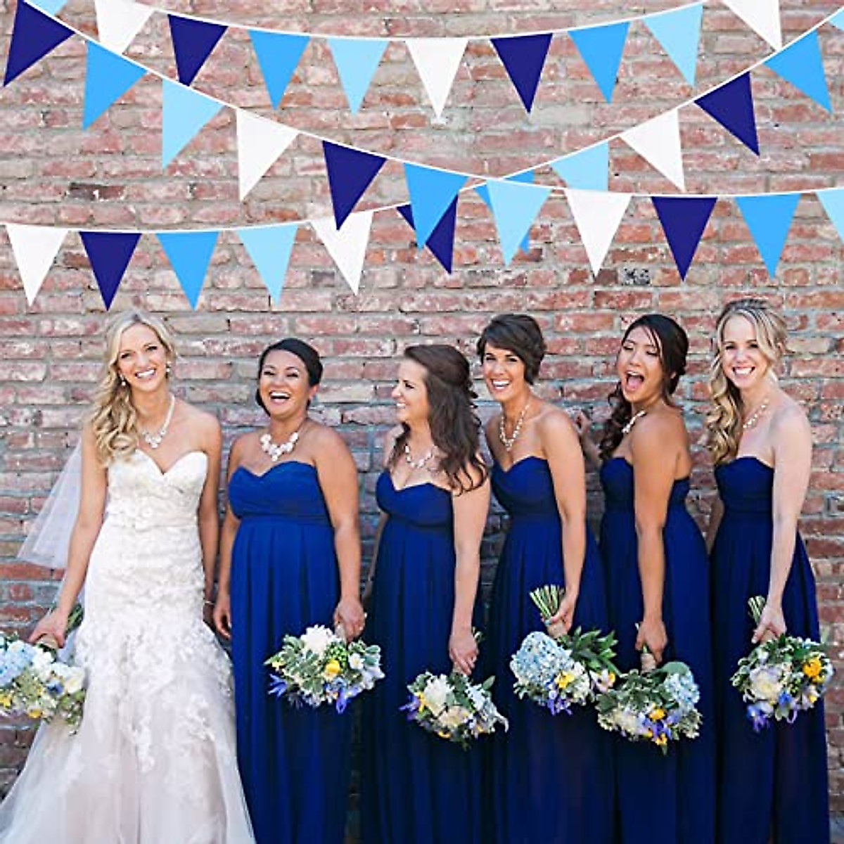 10M/32Ft Royal Blue Party Decorations Triangle Flag Pennant Bunting Fabric Garland for Wedding Birthday Ahoy Achor Nautical Pirate Bridal Baby Shower Under The Sea Party Festivals Decoration