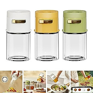 ＫＬＫＣＭＳ Pepper Container, Seasoning Shaker, Push Type Salts Control Bottle Seasoning Jar, Ration Spice Dispenser for Camp, Kitchen, Salts, Spice, Sugar, White