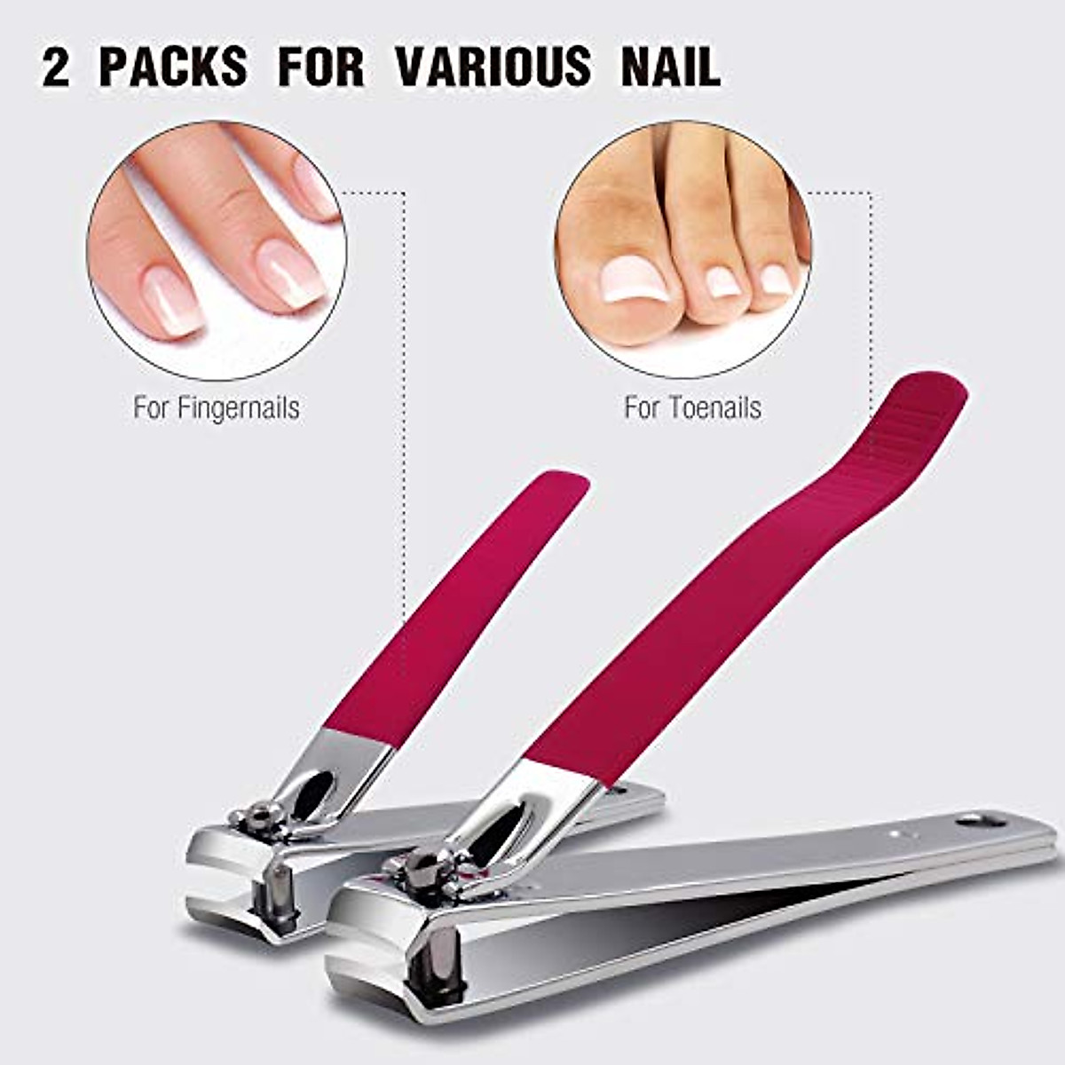 ecoed Nail Clippers Set, Thick Nails Cutter Manicure Set with Tweezer Set and Pointed Hair Removal Tweezers for Eyebrow Plucking & Nail Trimming PINK