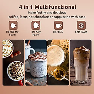 Milk Frother, Delvit Electric Milk Steamer 4 in 1 Foam Maker for Hot and Cold Milk Froth, Frother for Coffee, Latte, Cappuccino, Milk Warmer Heater, Non-Stick Interior