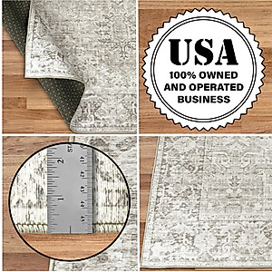 ReaLife Machine Washable Area Rug - Living Room Bedroom Bathroom Kitchen Entryway Office - Non Slip Low Pile Stain Resistant Premium - Boho Farmhouse Vintage - Lyle - Beige Ivory 4' x 6'