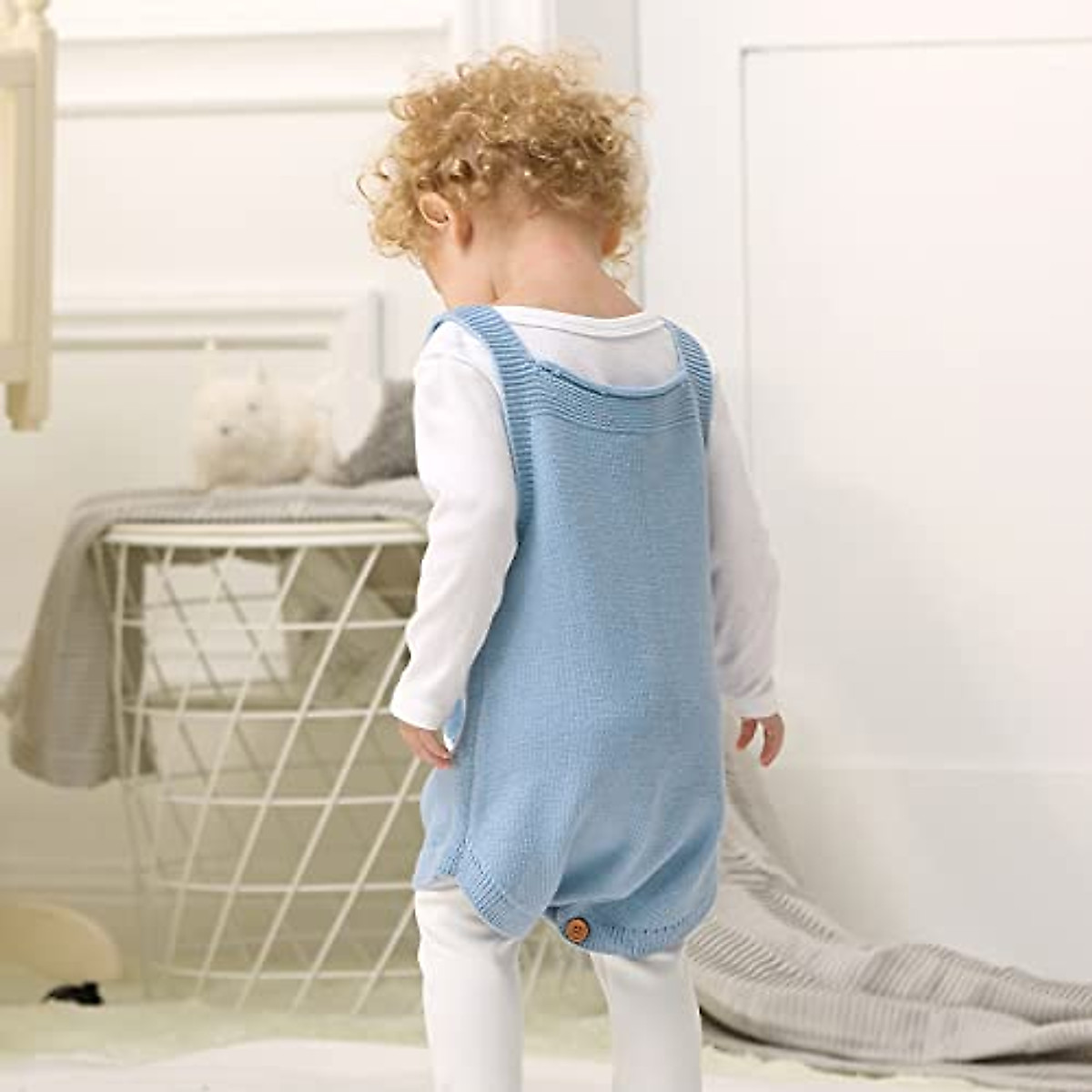 mimixiong Baby Bunny Easter Knit Rompers Clothes Sleeveless Toddler Jumpsuit Cute Outfit Blue 3-6 Months