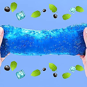Premade Crystal Slime Blueberry Blue Jelly Cube Glimmer Crunchy Slime, Includes 6 Sets of Slime Add-ins, Party Favors for Kids, Sensory and Tactile Stimulation, Stress Relief, for Girls & Boys