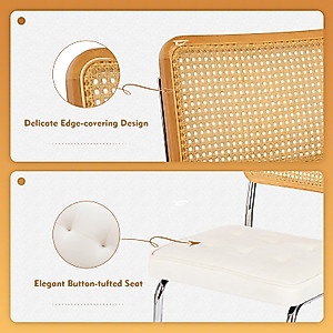 COLAMY Mid Century Modern Dining Chairs Set of 2, Velvet Rattan Dining Room Kitchen Side Chairs with Metal Chrome Legs and Upholstered Seat for Home, Living Room, Bedroom - Beige