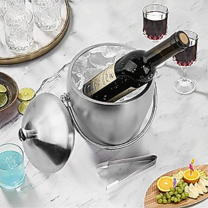 Hassol 2L Ice Bucket with Lid, Tongs, Scoop and Strainer, Premium for Parties, Cocktail Bar, Champagne, Wine, Chilling, Perfect for Bar Accessories for the Home Bar to Freezer, Stainless Steel Bucket