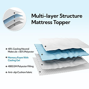 Maxzzz Twin Mattress Pad, Cooling Memory Foam Twin Mattress Topper, Pillow Top Twin Mattress Protector for 8-23'' Mattress, White
