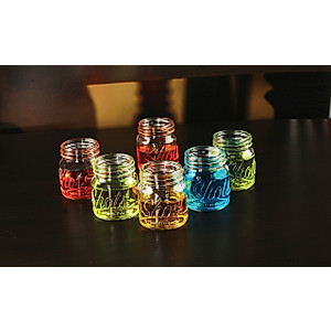 Circleware Mini Mason Jar Heavy Base Shot Glasses Set of 6 Fun Party Home Entertainment Dining Beverage Drinking Glassware Tumbler Whiskey Coffee Espresso Liquor Bar Jello Cups, Script, 4.9 oz