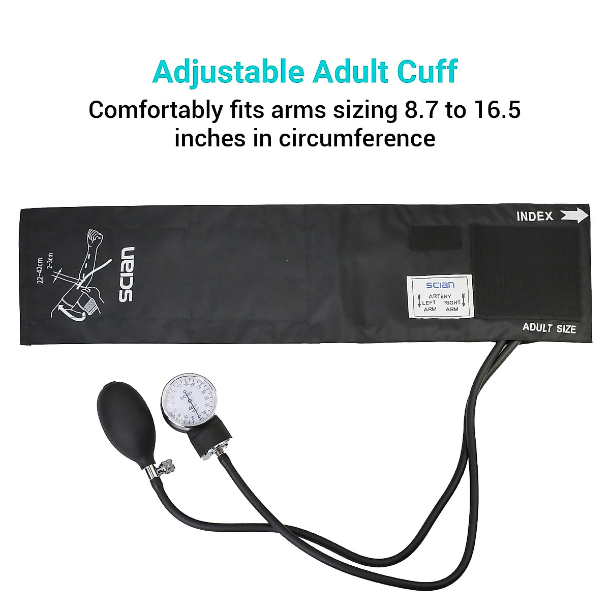 Scian Aneroid Sphygmomanometer and Dual Head Stethoscope Set with Blood Pressure Cuff 8.7”-16.5” in Carrying Bag for Doctos Nurses Senior Home Use (Black)