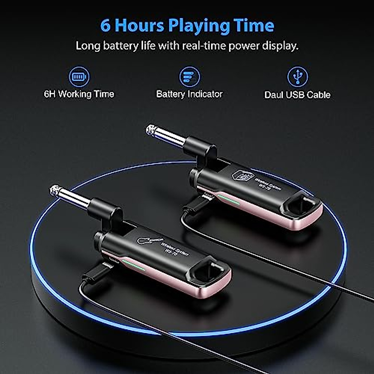LEKATO Wireless Guitar System UHF Audio Wireless Guitar Transmitter and Receiver Rechargeable Wireless Guitar Transmitter Receiver with 70 Channels for Guitar Bass Electric Instruments (Pink)