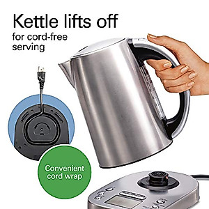 Hamilton Beach Professional Digital LCD Variable Temperature Control Electric Tea Kettle, Water Boiler & Heater, 1.7L, Cordless, Auto-Shutoff & Boil-Dry Protection, Silver (41028)