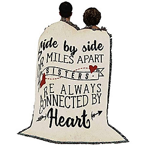 Pure Country Weavers Side by Side or Miles Apart Sisters are Always Connected by Heart Blanket - Gift Tapestry Throw Woven from Cotton - Made in The USA (72x54)