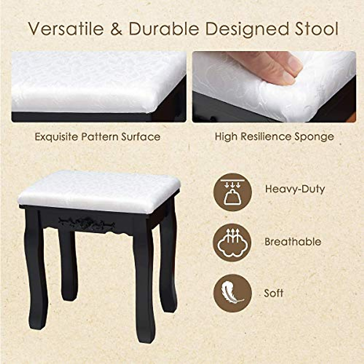 ReunionG Makeup Vanity Set with Lighted Swivel Mirror, 2 in 1 Dressing Vanity Table w/Removable Top, 10 Dimmable Bulbs, 3 Storage Drawers, Wooden Vanity Table Set, Best Gift for Women Girls (Black)