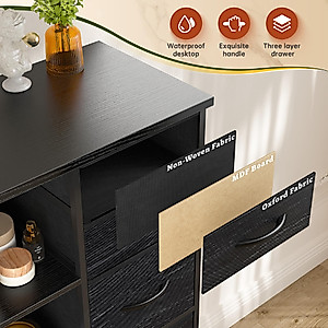 EnHomee 51" H Tall Dressers with Hutch 15 Drawer Dresser for Bedroom with Charging Station & LED Lights Sturdy Black Bedroom Dresser,Steel Frame, Wood Top, 51.2" H x 39.3" W x 11.8" D