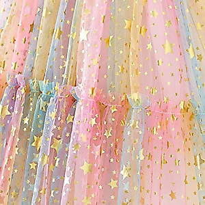 AGQT Toddler Girls Tutu Dress Sleeveless Kids Tulle Tutu Dress Birthday Party Babydoll Dresses Star-Yellow Rainbow Size 2-3T