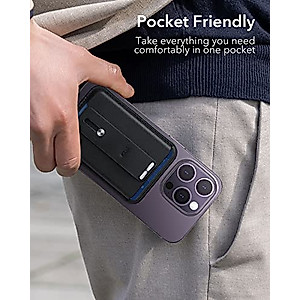 ESR Magnetic Wallet, Compatible with MagSafe Wallet, 3-Card Holder, Vegan Leather, for Secure-Grip Finger Loop, for iPhone 15/14/13/12 Series, Not for 13/12 Mini, Black